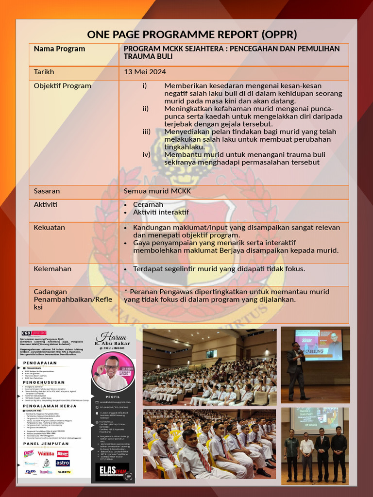 Program MCKK Sejahtera Pencegahan Dan Pemulihan Buli | PDF