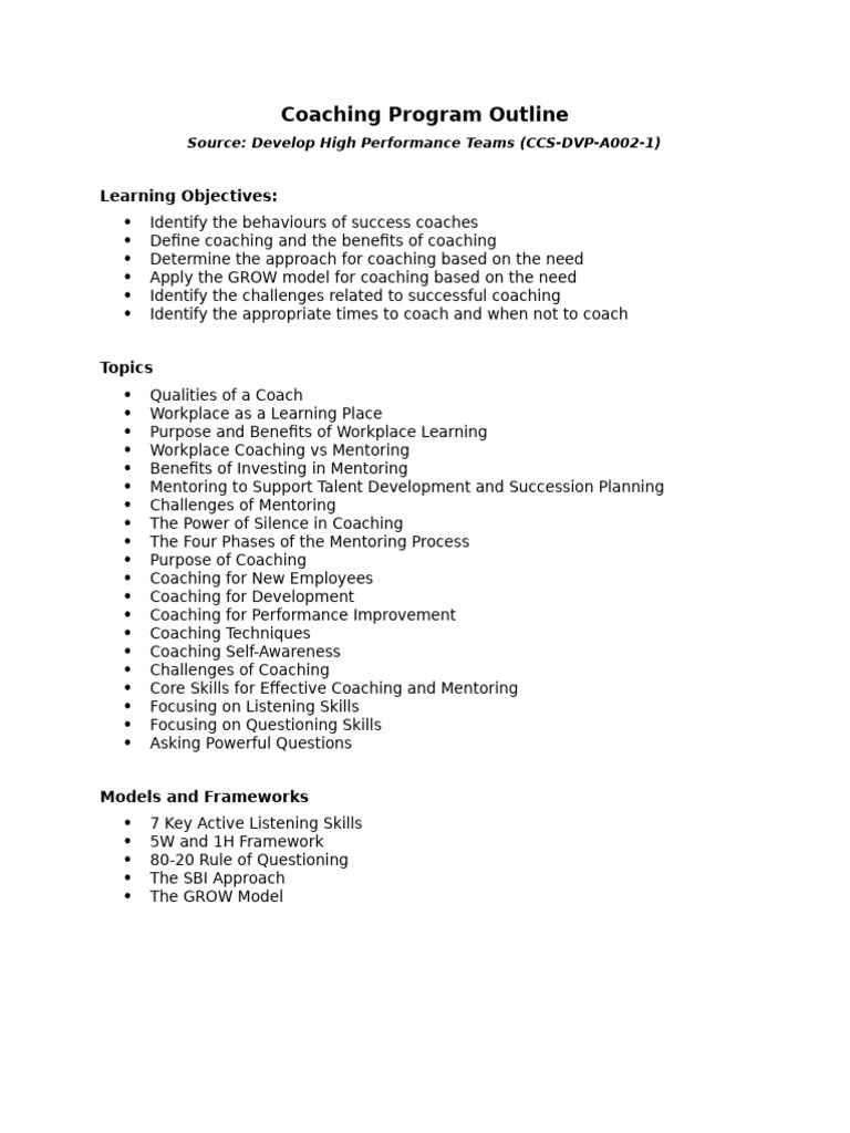 Coaching Outline | PDF
