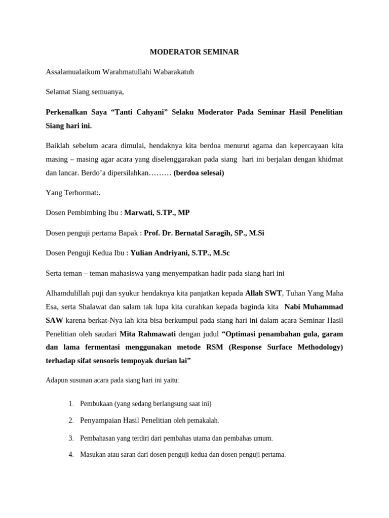 Teks - Moderator - Semhas Hari Ini | PDF