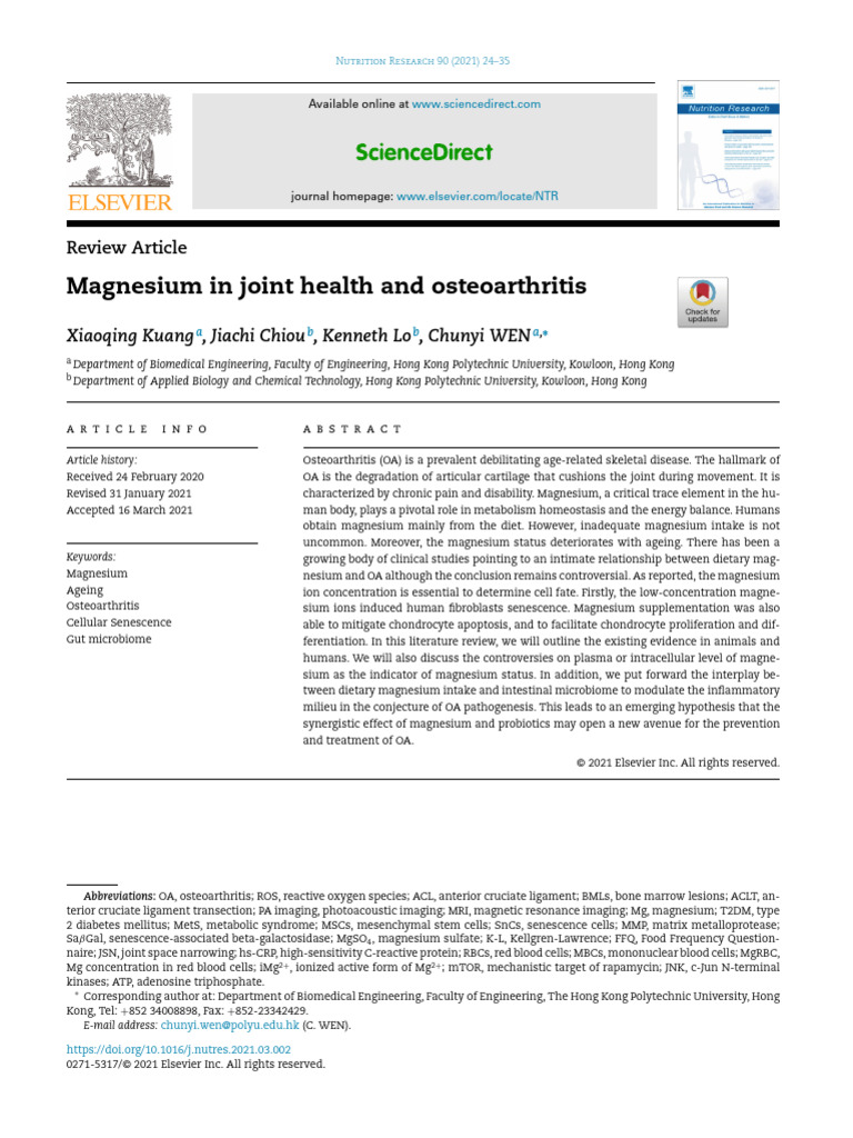 Magnesium's Role in Osteoarthritis Health | PDF | Osteoblast ...