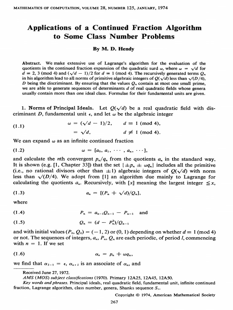 Applications of A Continued Fraction Algorithm To | PDF | Numbers | Prime Number