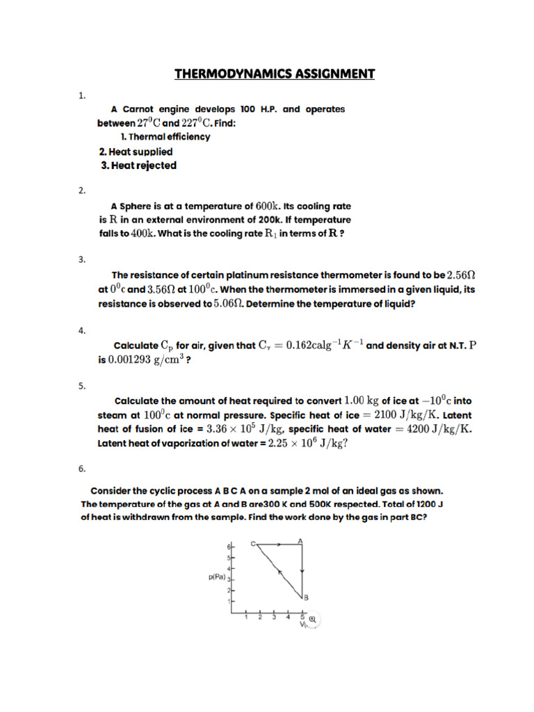 Thermodynamics Assignment | PDF