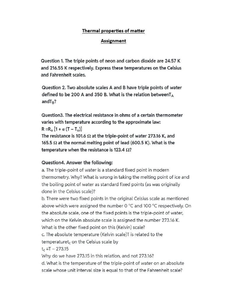 Thermal properties of matter Assignment | PDF