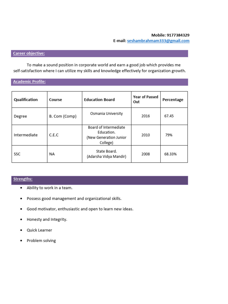 Brahma Srinu Resume | PDF | Learning | Cognition