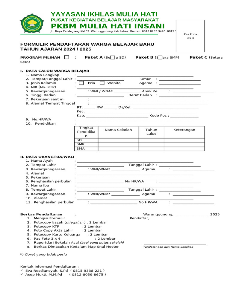 Formulir PPDB PKBM | PDF