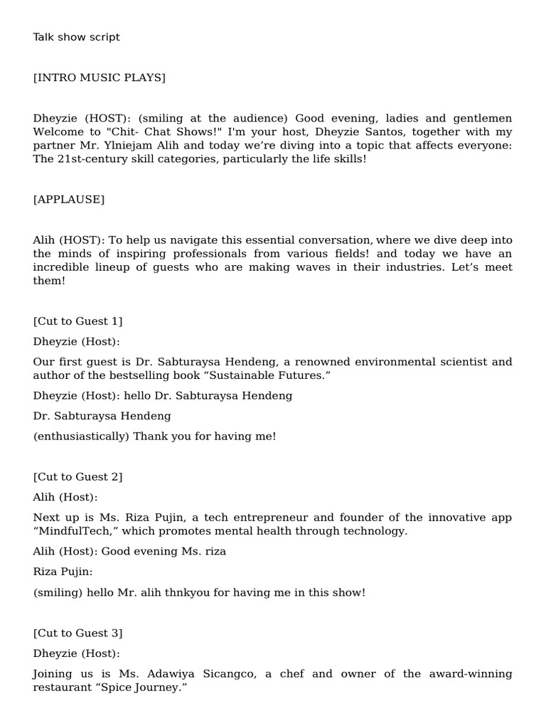 Talk show script | PDF | Cognition | Human Communication