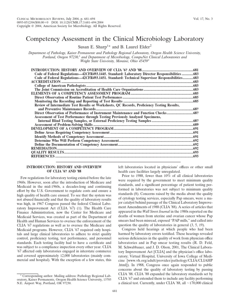 Competency Assessment in Microbiology Labs | PDF | Joint Commission ...