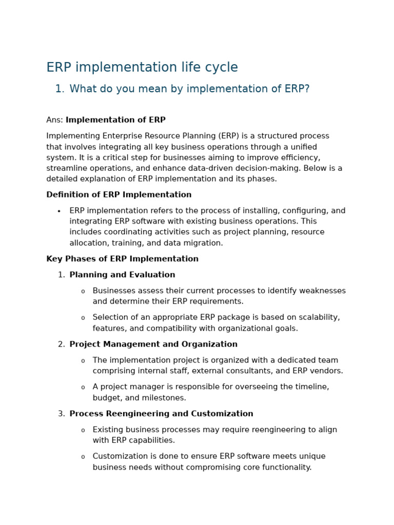 ERP Implementation Life Cycle - 01 | PDF | Enterprise Resource Planning | Computing