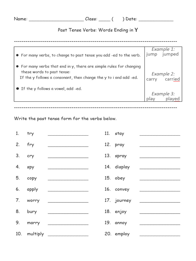 Verb With y Ending | PDF | Grammatical Tense | Word