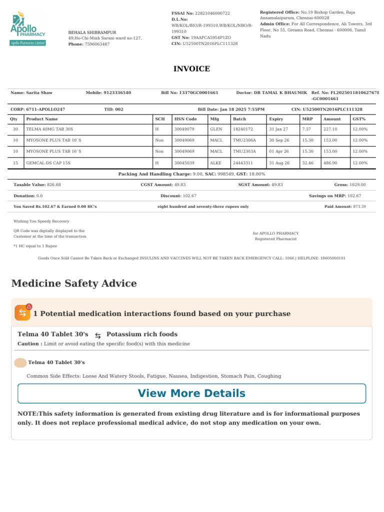 Apollo Medicine InvoiceJan 28 2025-20-28 | PDF | Health Care | Health ...