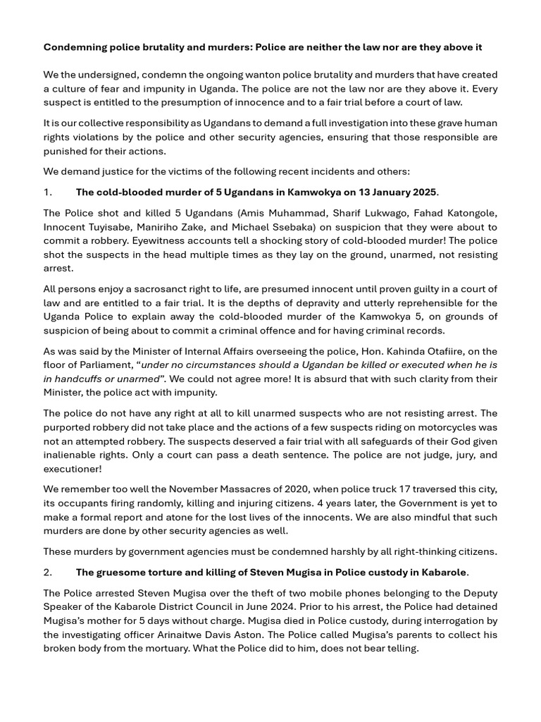 Condemning Police Brutality - Final | PDF | Arrest | Torture