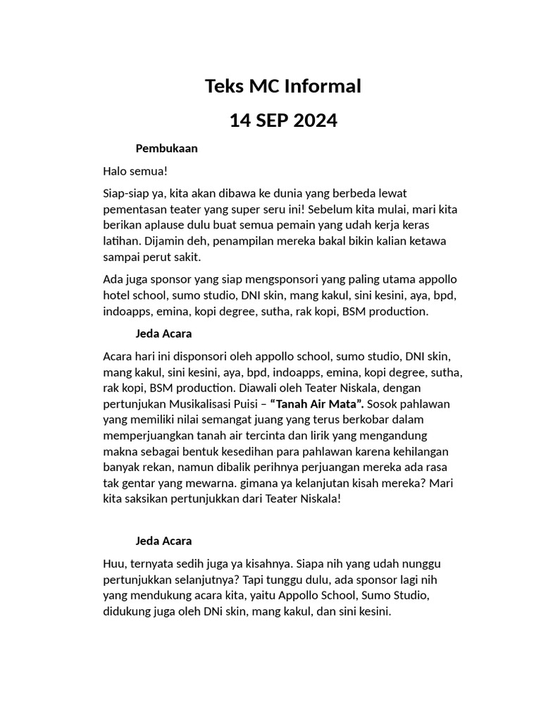 Teks MC Informal -sangsaka | PDF