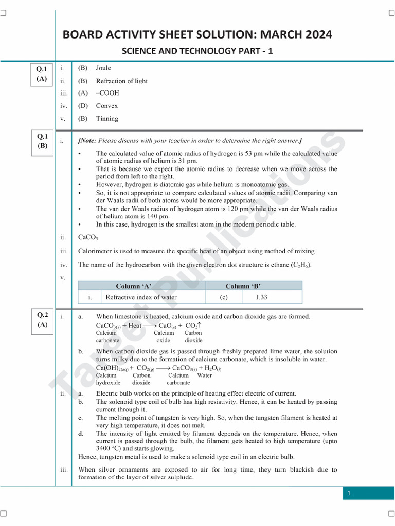 Board Answer Paper Science and Technology - 1 - Mar 2024 ...