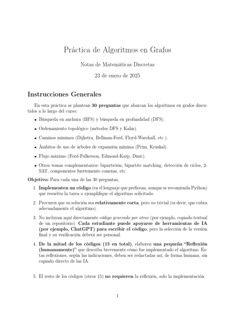 Práctica Algortimos en Grafos | PDF | Teoría de grafos | Vértice (teoría de grafos)