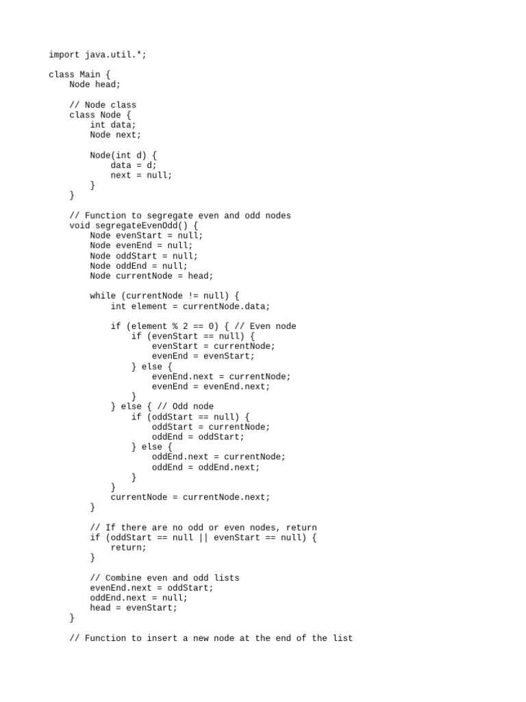 Segregate Even and Odd Numbers in LL | PDF | Computer Programming ...
