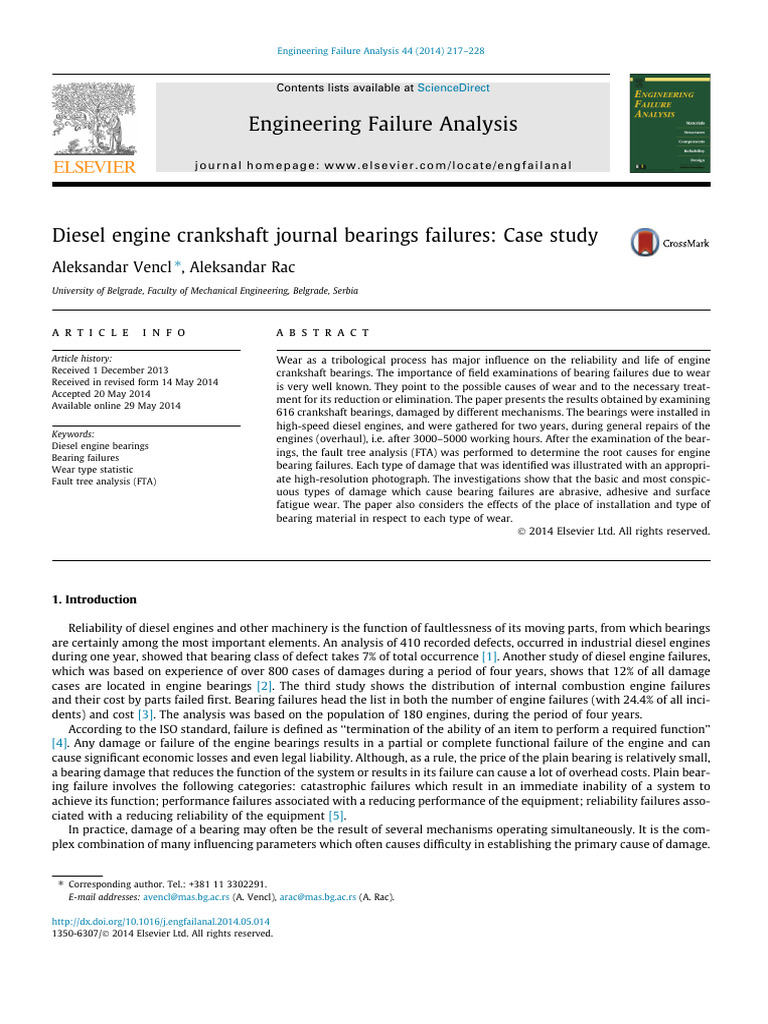 Diesel Engine Crankshaft Journal Bearings Failures. Case Study | PDF ...