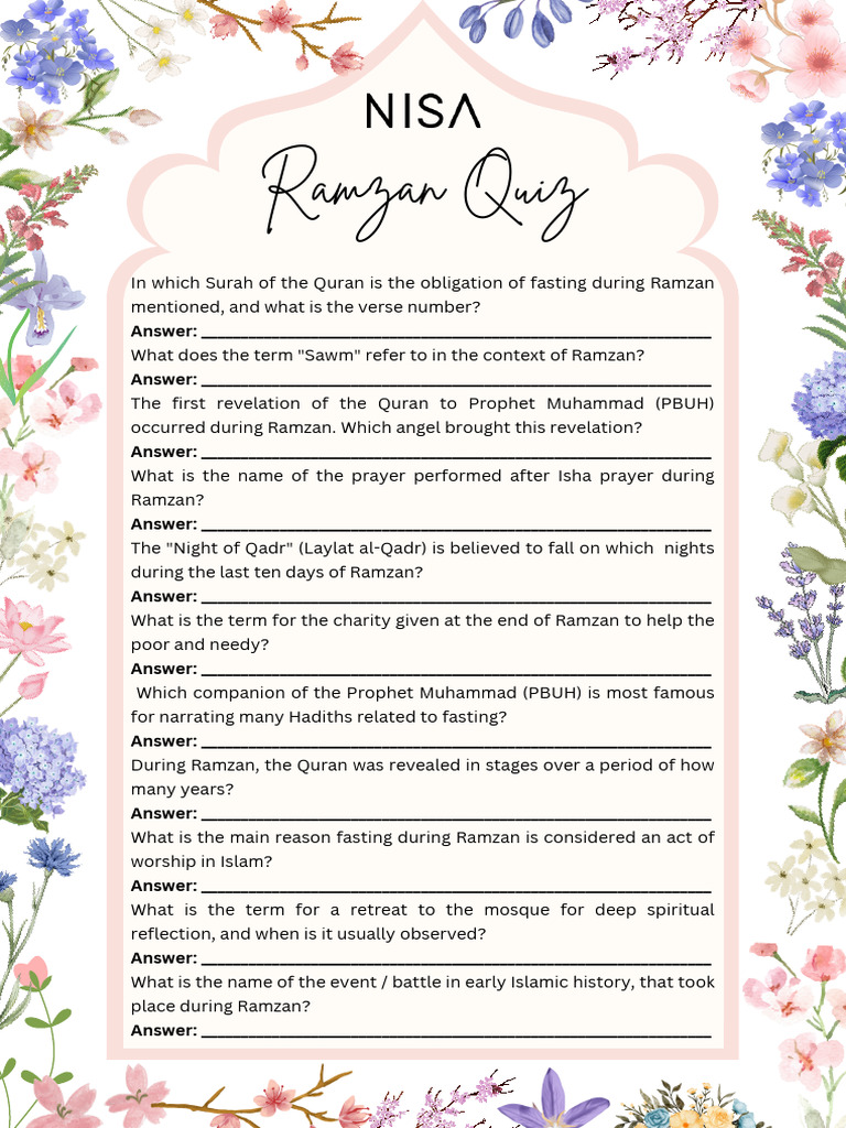 Ramadan Quiz: Islamic Knowledge Test | PDF