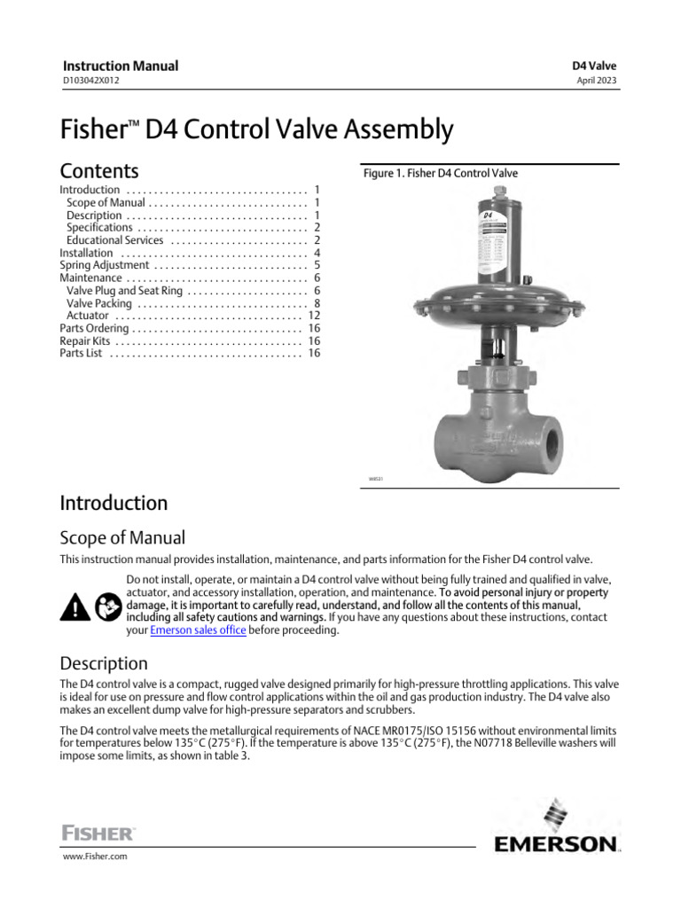 Fisher D4 Control Valve Manual | PDF | Valve | Equipment
