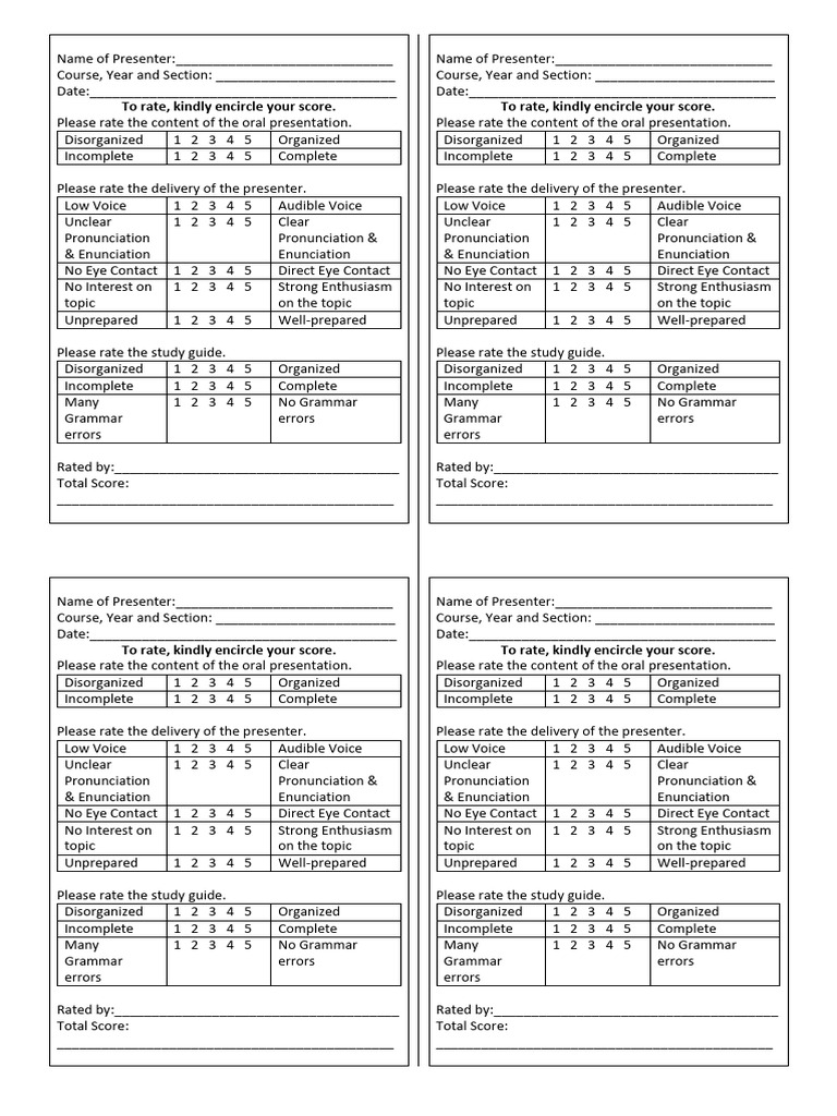 Oral Presentation Rating Sheet | PDF | Persuasion | Philology