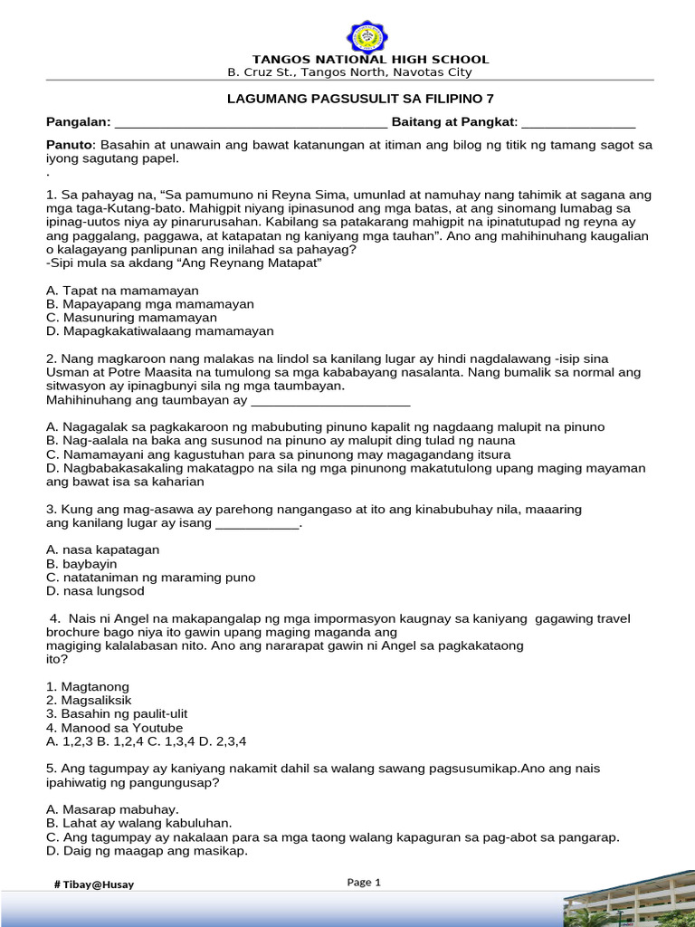 Lagumang Pagsusulit 7 | PDF