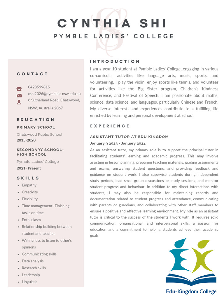 Resume- Cynthia Shi Copy | PDF | Data Science | Schools