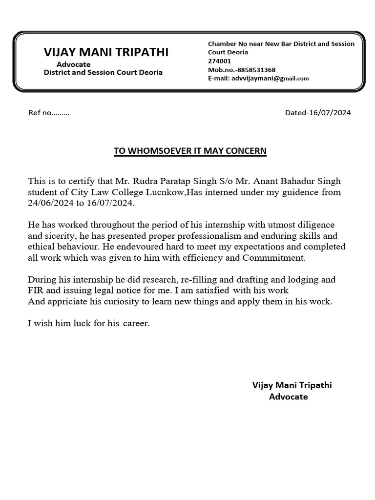 Internship Certificate for Rudra Singh | PDF