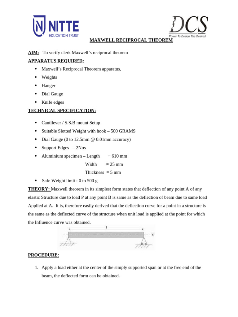Maxwell Reciprocal Theorem | PDF | Beam (Structure) | Length