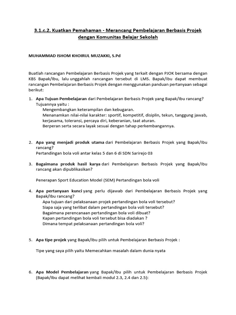 3.1.c.2 - Kuatkan Pemahaman Merancang Pembelajaran Berbasis Projek Dengan KBS | PDF