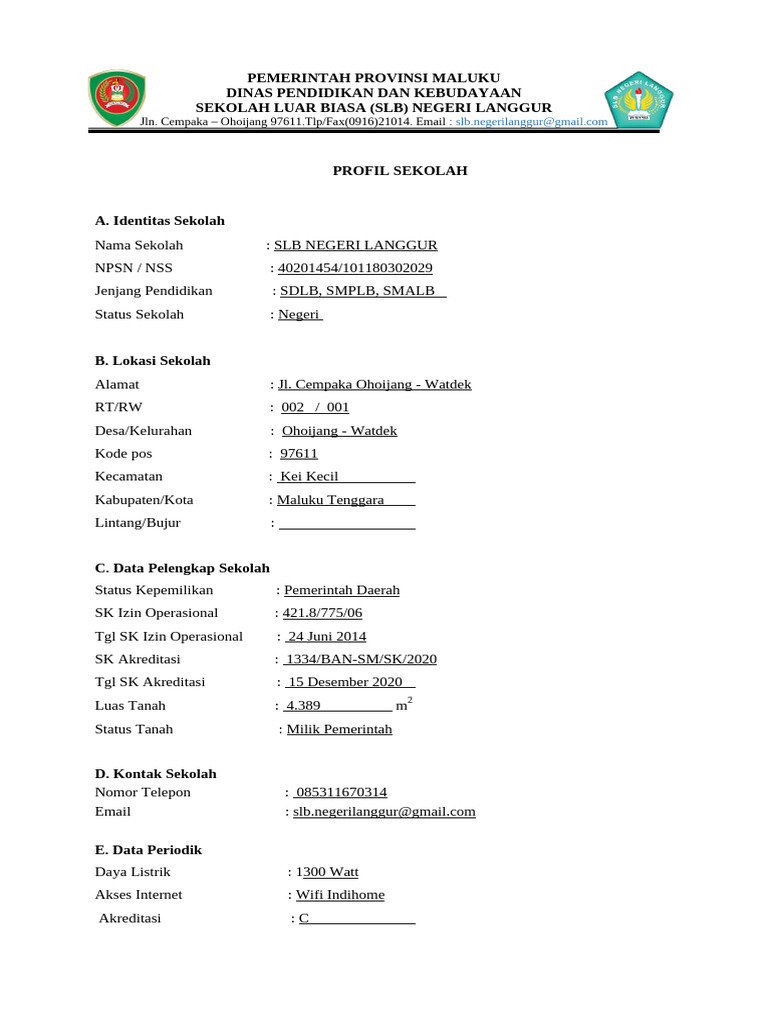 Profil Sekolah SLB Negeri Langgur | PDF