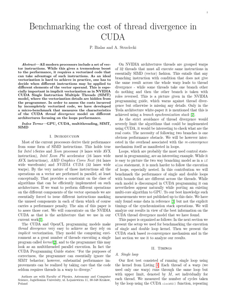 Benchmarking The Cost of Thread Divergence in CUDA | PDF | Thread (Computing) | Parallel Computing