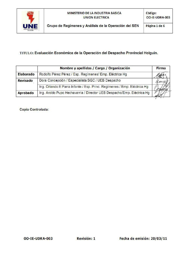 00-IE-UDRA-003 Eva Eco Ope Desp Prov (Rev1) | PDF | Transformador ...