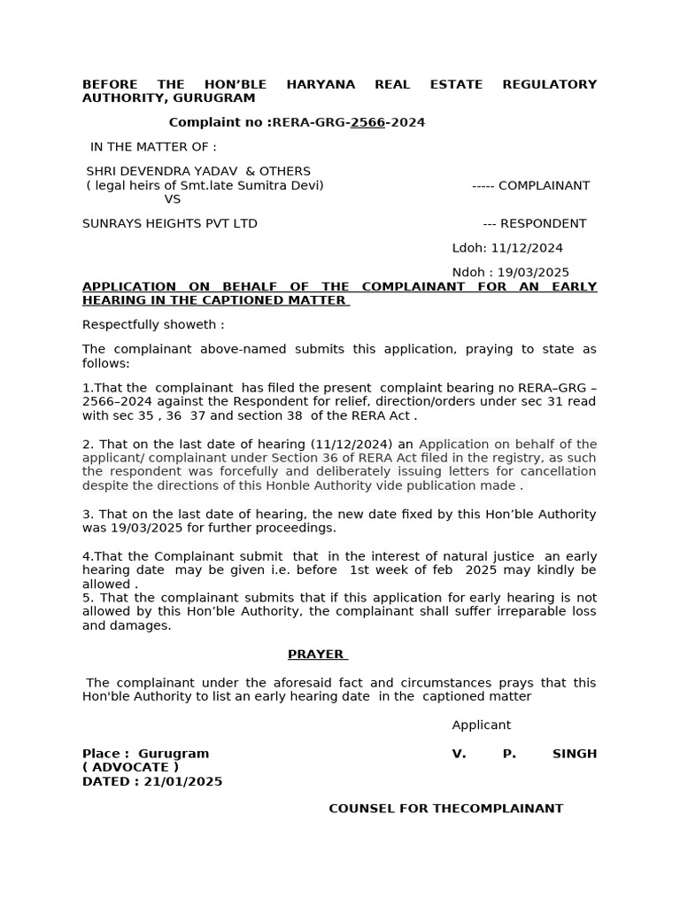 Early Hearing Petition | PDF