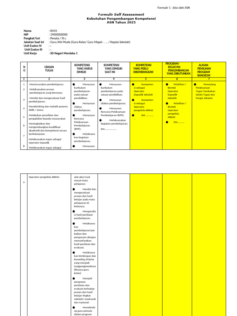 Contoh isian Form Rencana Bangkom | PDF