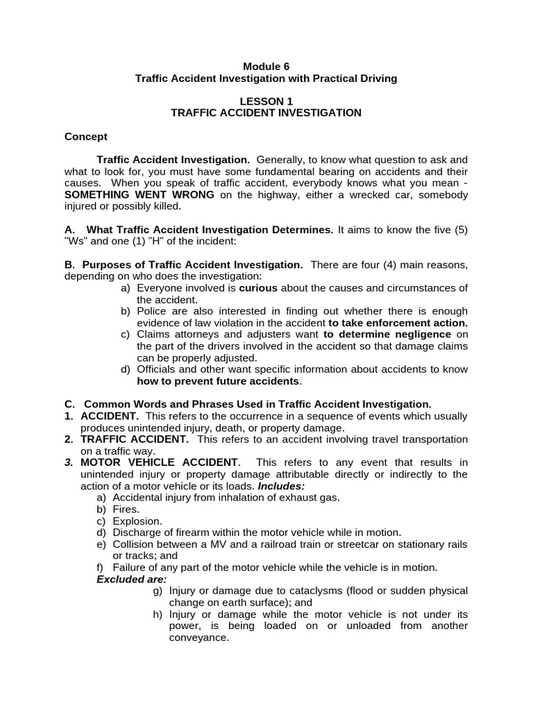Module 6 Traffic Accident Investigation With Practical Driving | PDF ...