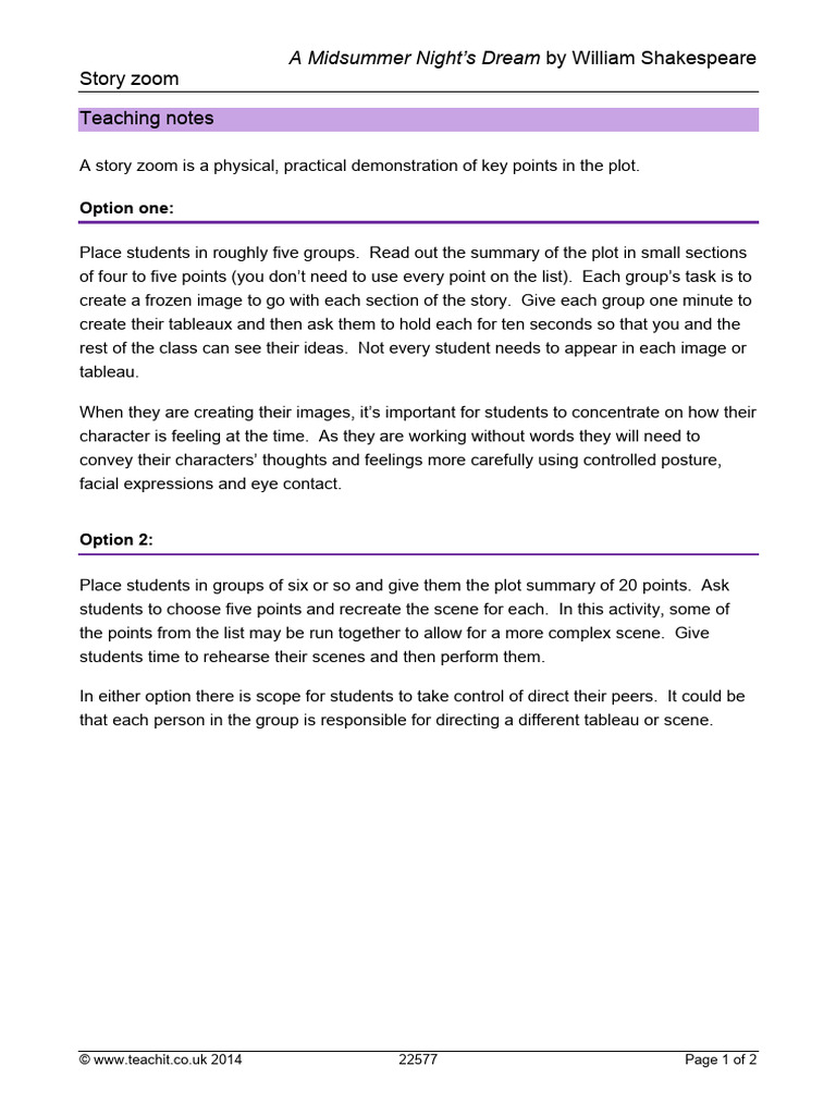 Midsummer Nights Dream Plot in 20 Points | PDF | A Midsummer Night's Dream