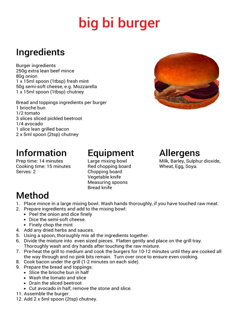 Big Bi Burger Recipe & Safety Tips | PDF | Hamburgers | Cooking