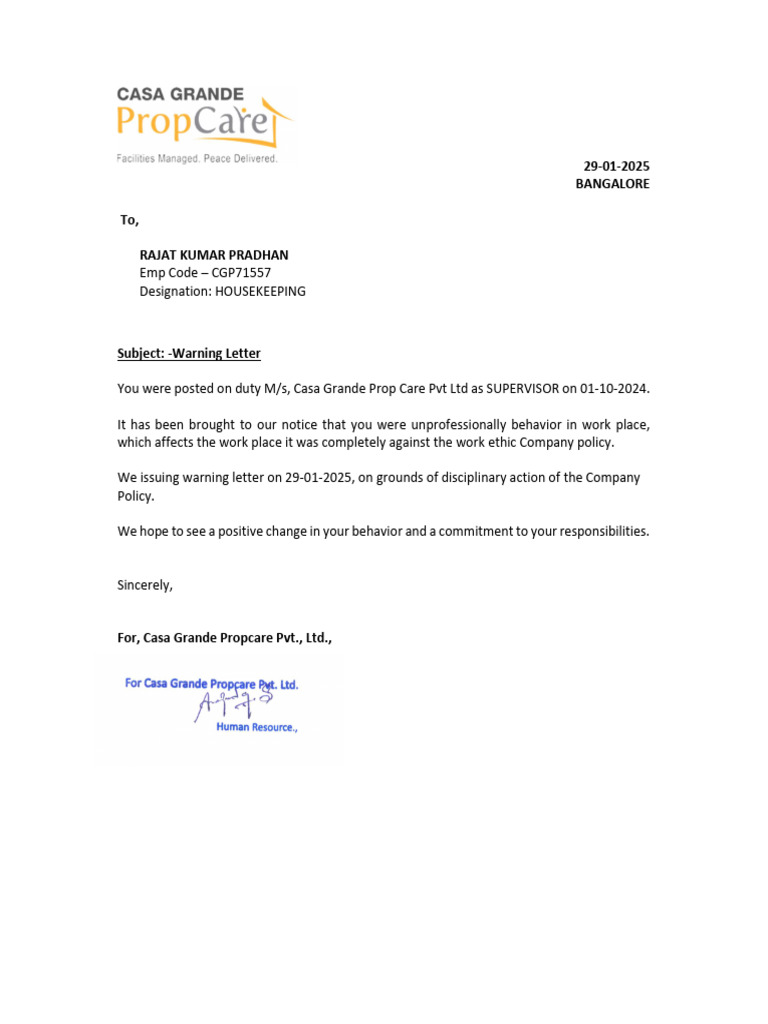 Warning Letter RAJAT KUMAR PRADHAN | PDF