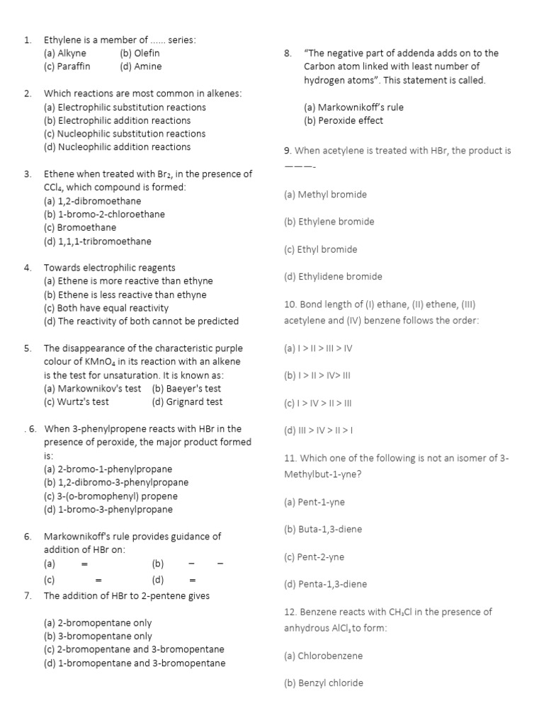 Hydrocarbons Worksheet | PDF | Aromaticity | Ethylene