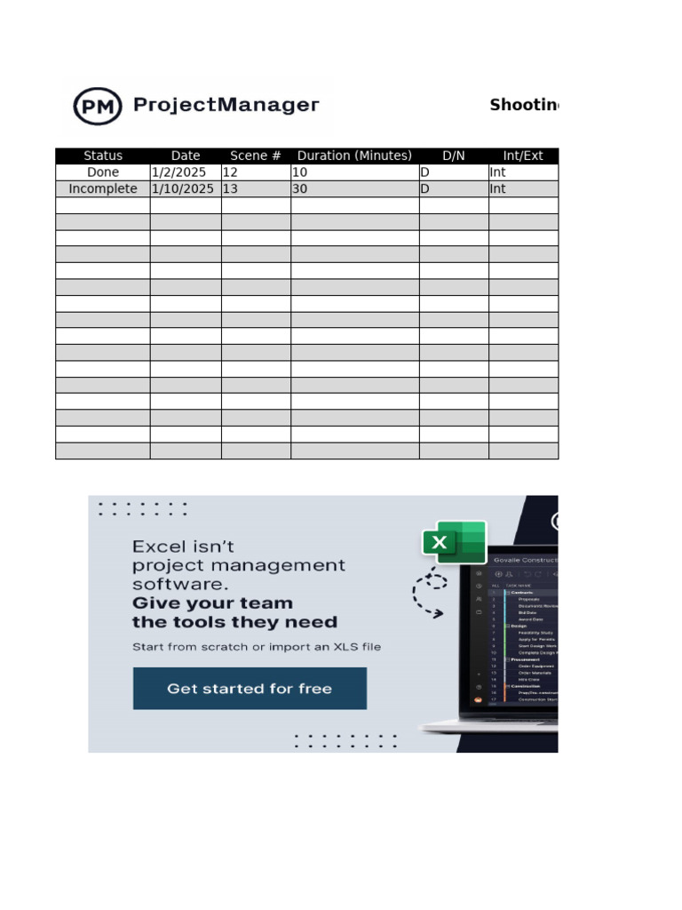Shooting Schedule Template Excel ProjectManager WLNK-FD | PDF
