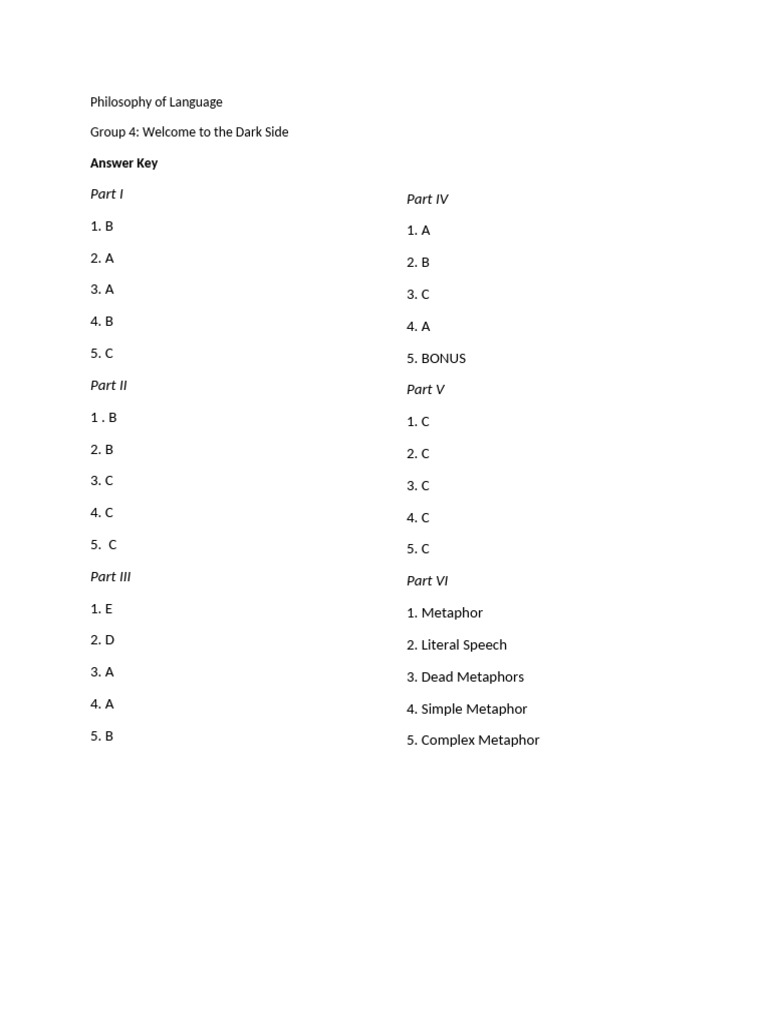 Philosophy of Language g4 Answer Key | PDF