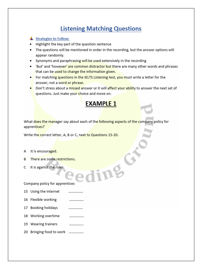 Listening Matching Questions | PDF
