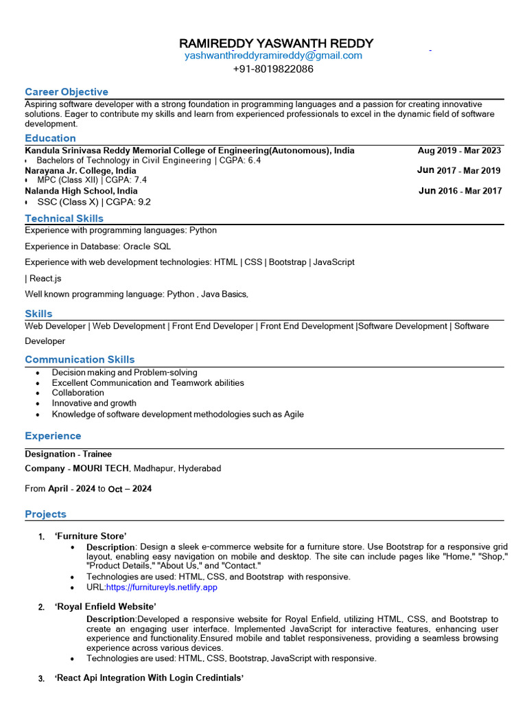 Ramireddy.cv | PDF | Bootstrap (Front End Framework) | Java Script