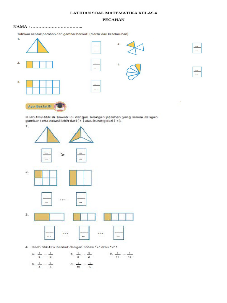 LATIHAN SOAL MATEMATIKA KELAS 4 PECAHAN | PDF