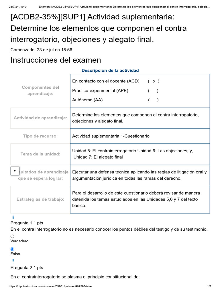 Actividad Suplementaria Litigación Oral Determine Los Elementos Que ...