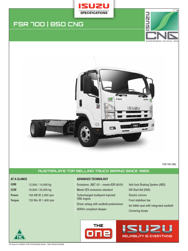 Isuzu FSR 700 CNG Specifications | PDF | Seat Belt | Truck