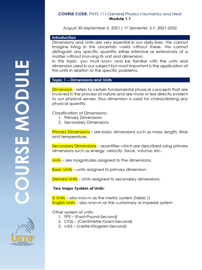 MODULE_1.1 | PDF | Quantity | International System Of Units
