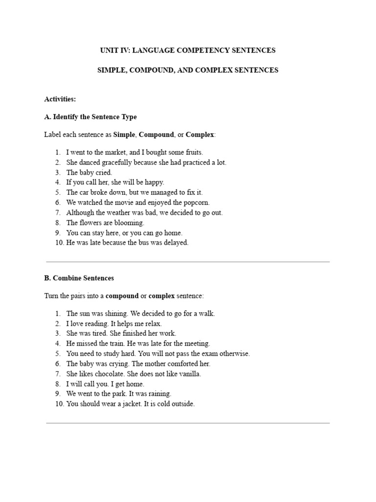 Simple Compound Complex Sentences | PDF