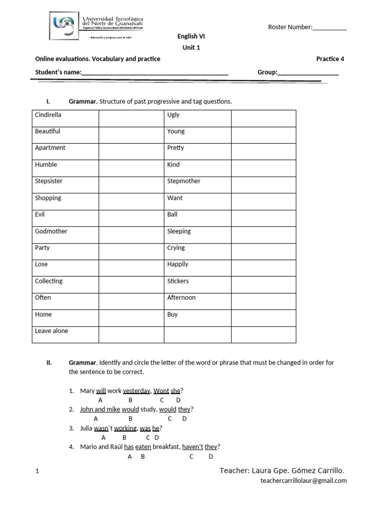 EVI 4 Practice Unit 1 Tag Questions Online Evaluations | PDF | Grammar | Linguistics