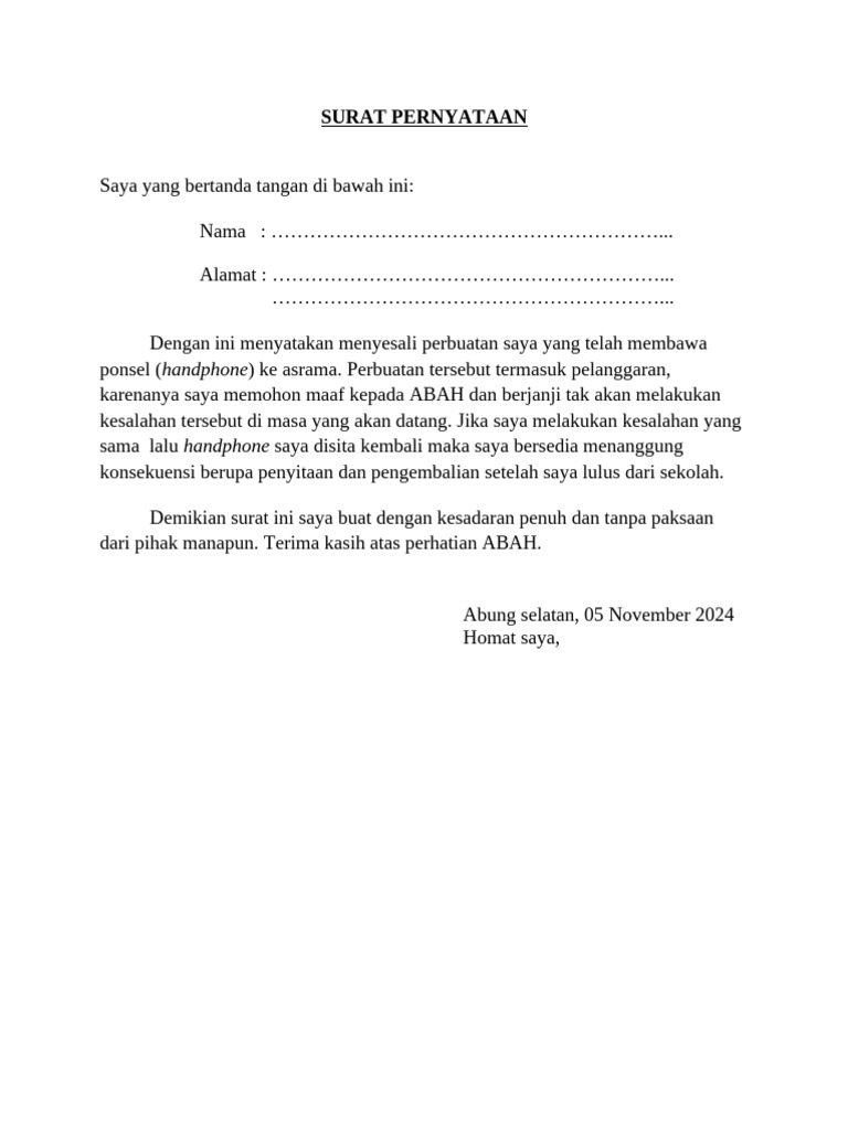 Surat Pernyataan Sofyan | PDF