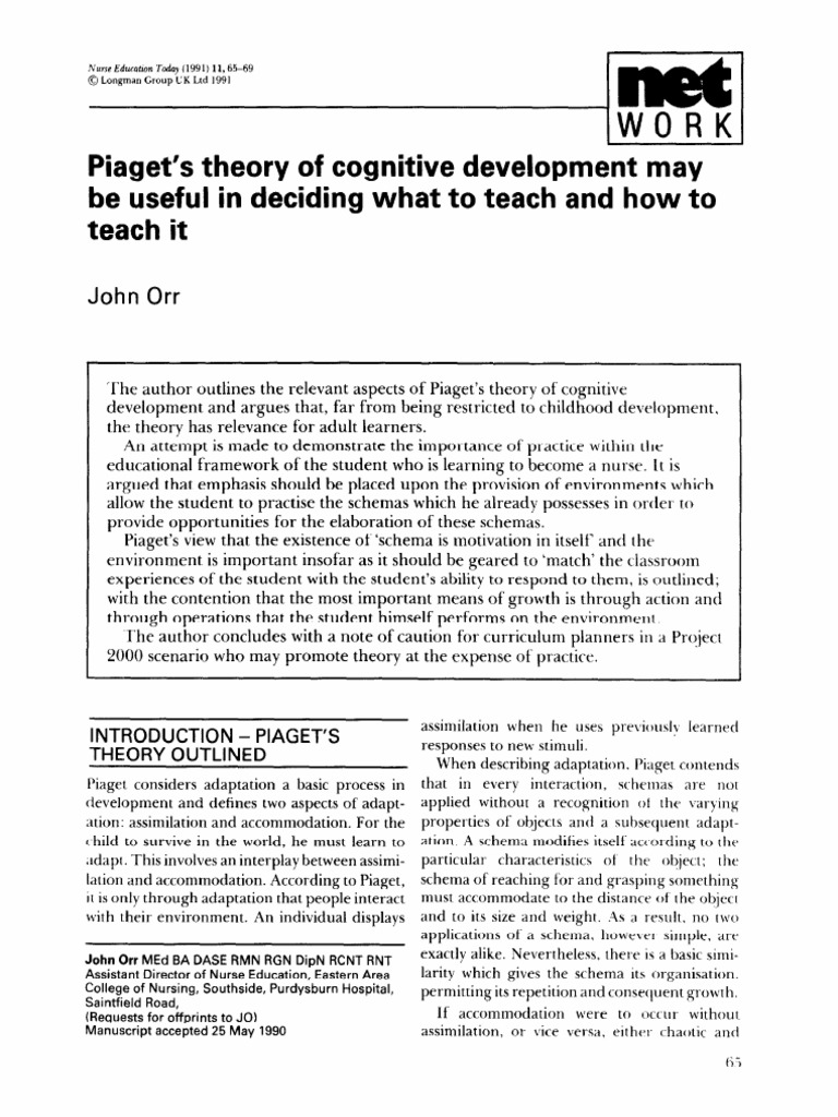 Piaget's Theory in Adult Nursing Education | PDF | Schema (Psychology ...